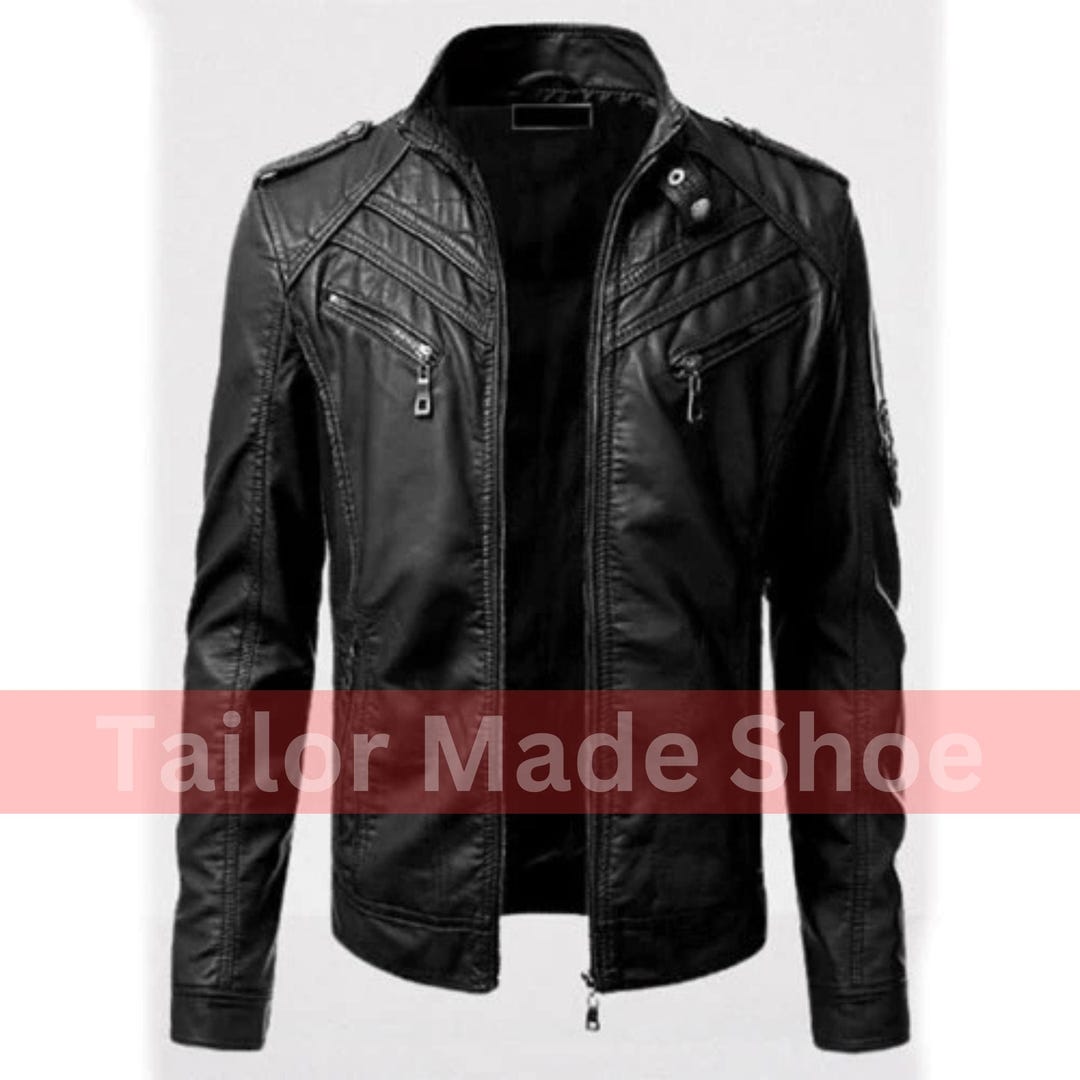 Men's Pure Black Leather Biker Fashion Jacket for Men, Men Leather ...