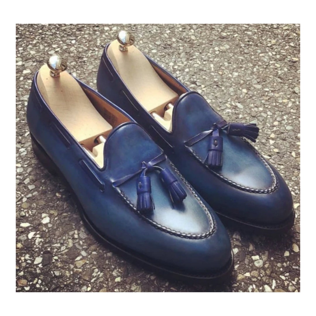 Handmade Slip on Shoes Comfort Meets Craftsmanship, Genuine Blue ...