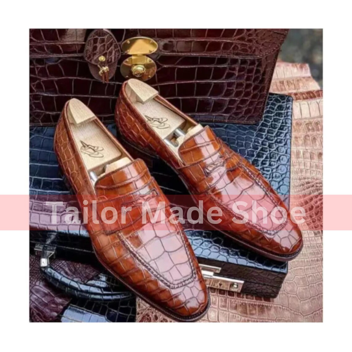 Handmade Crocodile Print Leather Loafers, Goodyear Welted Slip-on Shoes ...