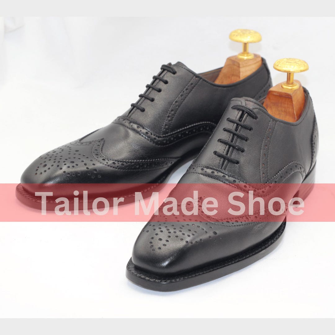 Men's Leather Wingtip Brogues Premium Black Brogue Lace-up Shoes ...