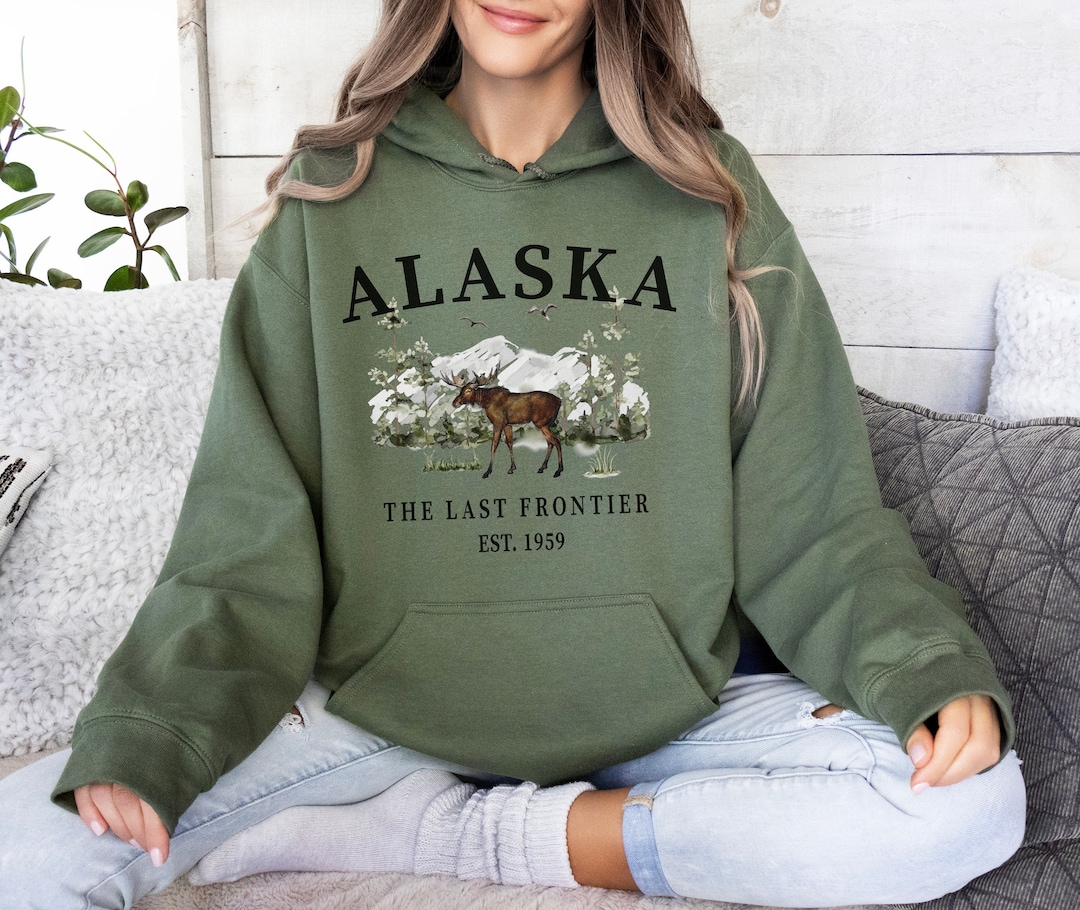Alaska Moose Hooded Sweatshirt, Unisex Alaska Hoodie Pullover State ...