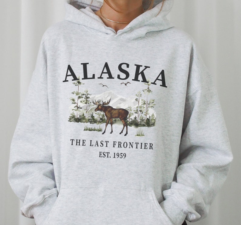Alaska Moose Hooded Sweatshirt, Unisex Alaska Hoodie Pullover State ...