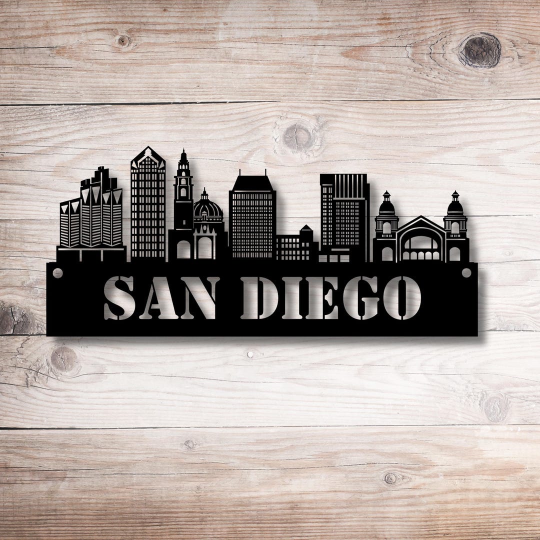 San Diego Skyline Metal Decor, Metal San Diego Art, San Diego Skyline, Rustic City Sign, Travel ...