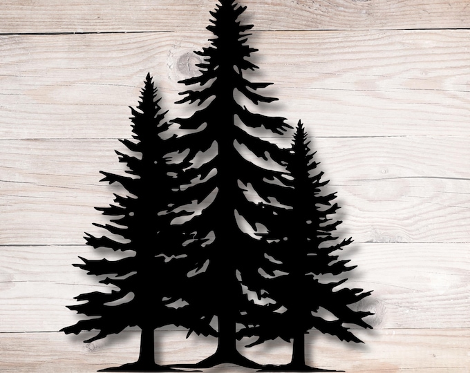 Pine Tree Metal Wall Art, Cedar Tree Metal Sign, Three Pine Tree Metal ...