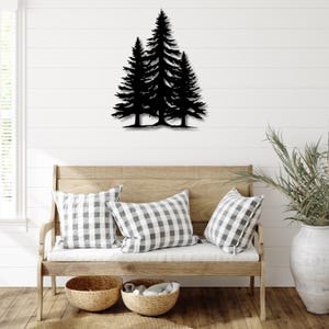 Pine Tree Metal Wall Art, Cedar Tree Metal Sign, Three Pine Tree Metal ...