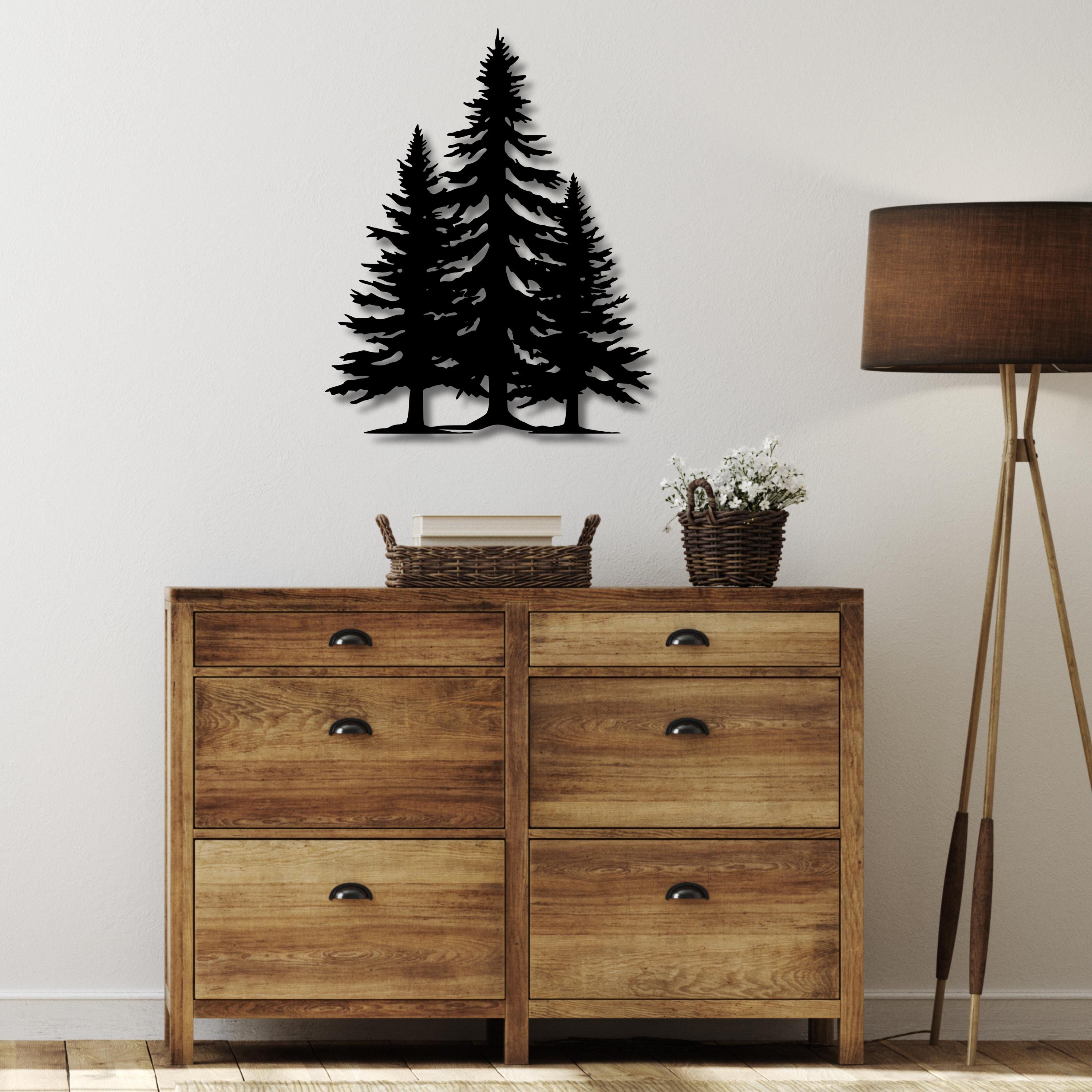 Pine Tree Metal Wall Art, Cedar Tree Metal Sign, Three Pine Tree Metal ...