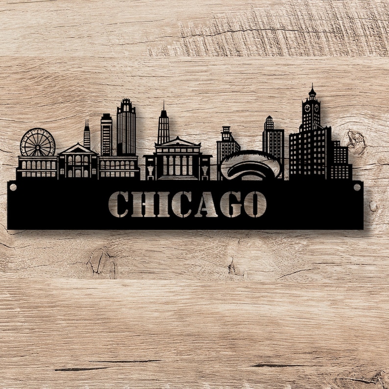 Chicago Skyline Metal Wall Art, Chicago Skyline Silhouette, Chicago ...