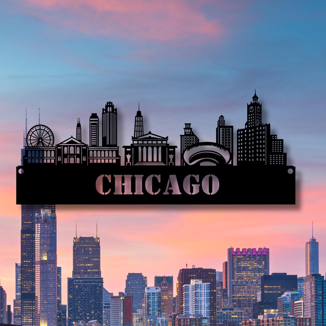 Chicago Skyline Metal Wall Art, Chicago Skyline Silhouette, Chicago ...