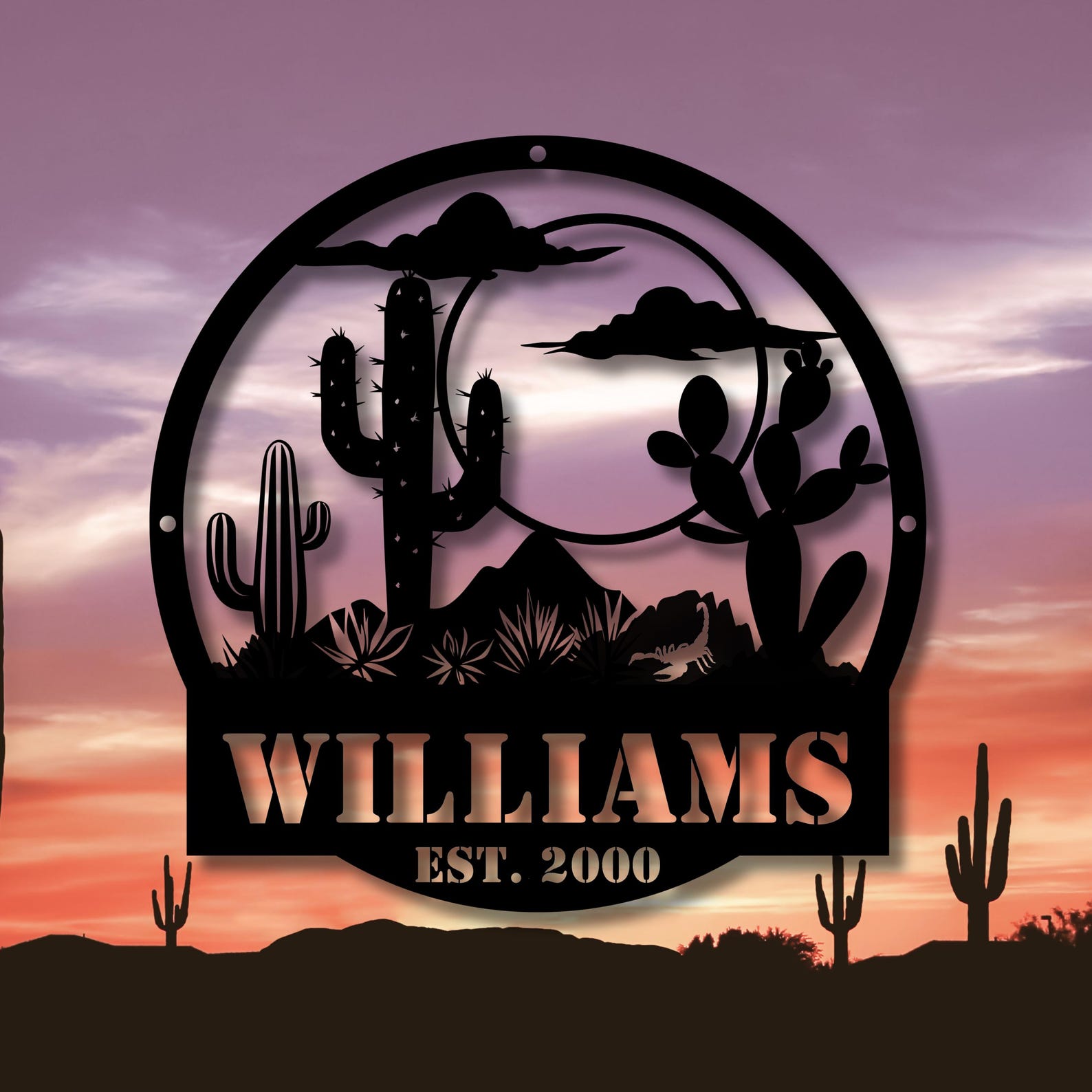 Personalized Last Name Desert Metal Sign, Cactus Desert Custom Metal ...