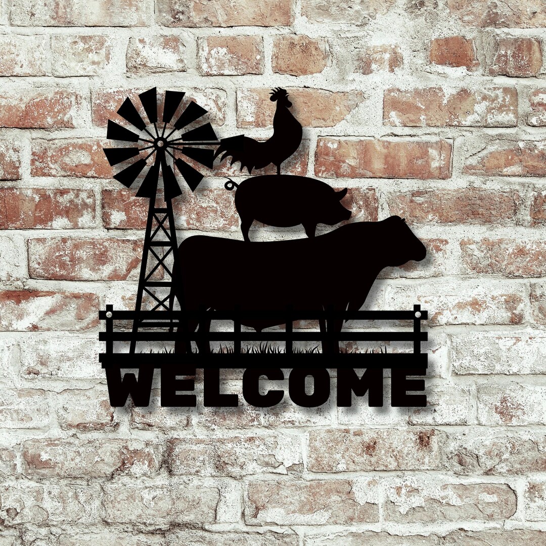 Welcome Metal Farm Animal Sign, Metal Welcome Sign for Front Porch ...