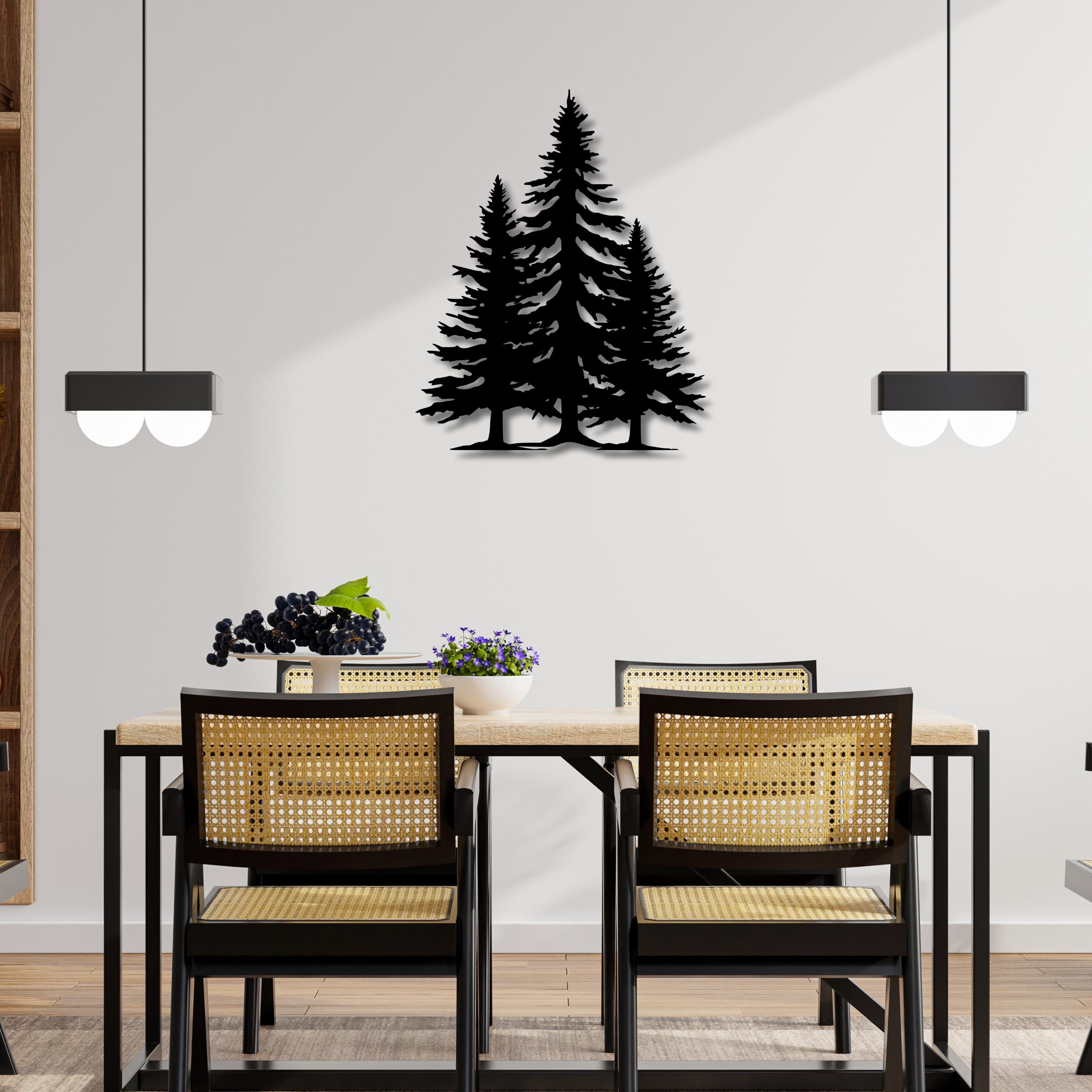 Pine Tree Metal Wall Art, Cedar Tree Metal Sign, Three Pine Tree Metal ...