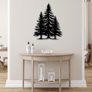Pine Tree Metal Wall Art, Cedar Tree Metal Sign, Three Pine Tree Metal ...