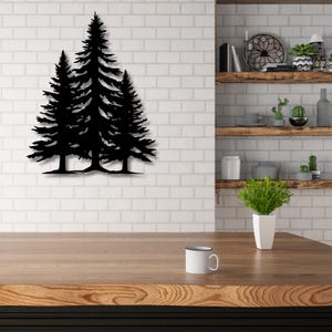Pine Tree Metal Wall Art, Cedar Tree Metal Sign, Three Pine Tree Metal ...