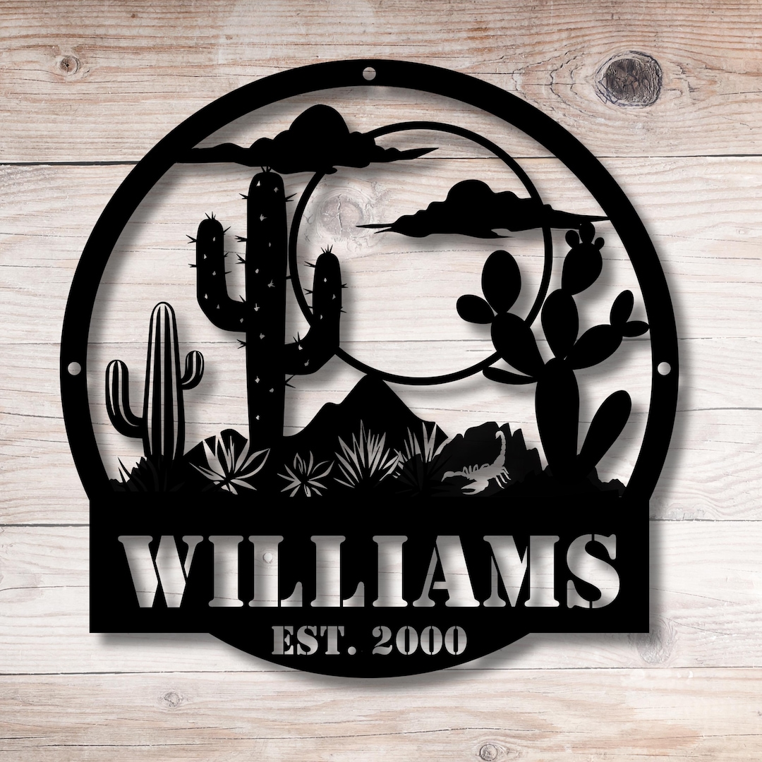 Personalized Last Name Desert Metal Sign, Cactus Desert Custom Metal ...
