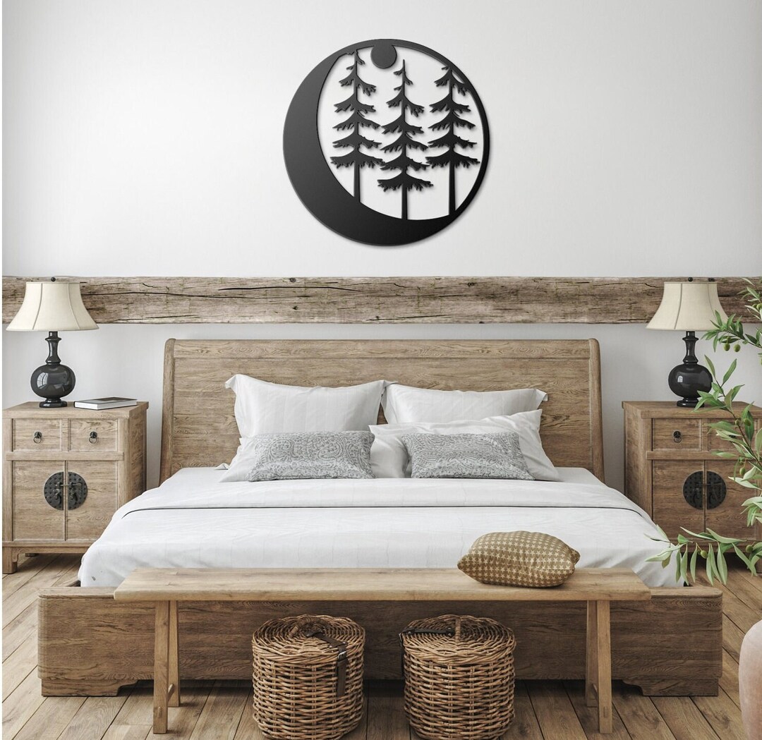 Moon With Tree Metal Wall Art Sign, Crescent Moon With Tree Metal Art ...