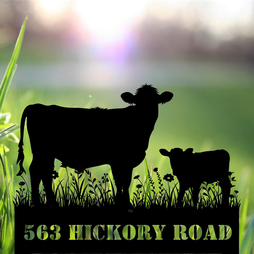 Custom Address Sign, Personalized Cow Metal Address Sign, Metal Cow ...