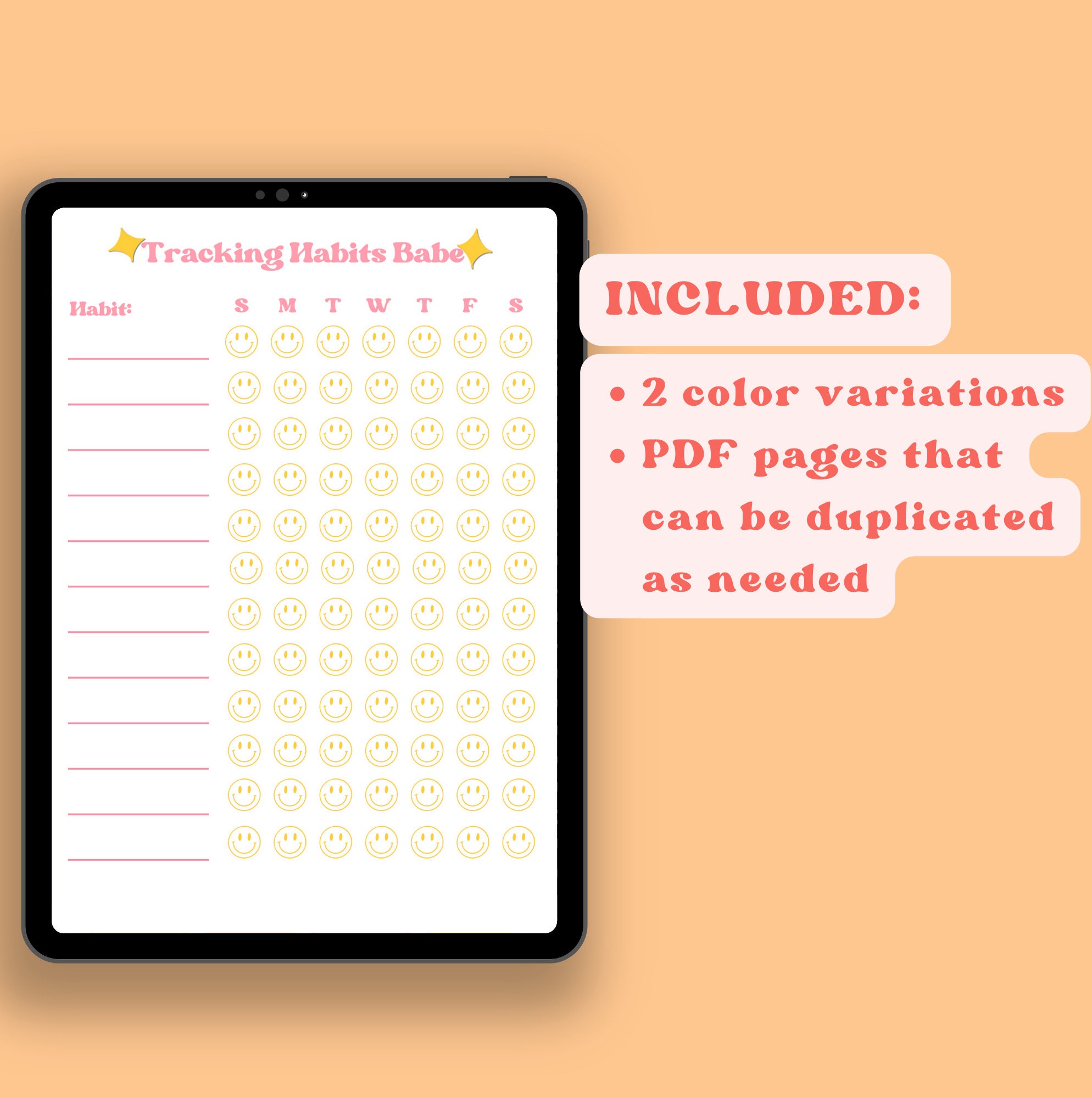 Digital Weekly Habit Tracker Planner Insert, Pink and Yellow Floral ...