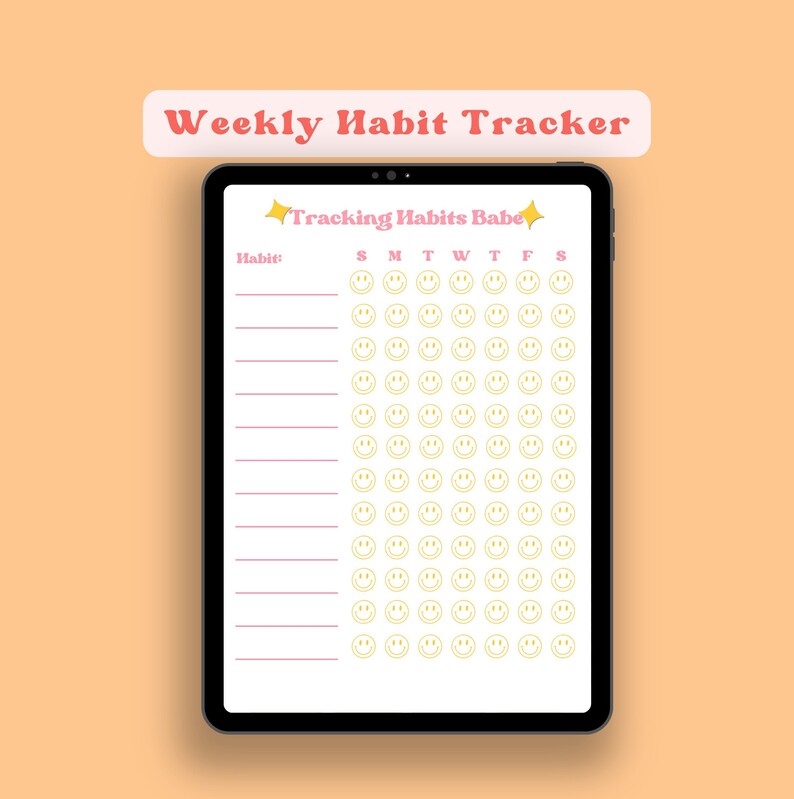 Digital Weekly Habit Tracker Planner Insert, 90s Smiley Face Theme, A4 ...