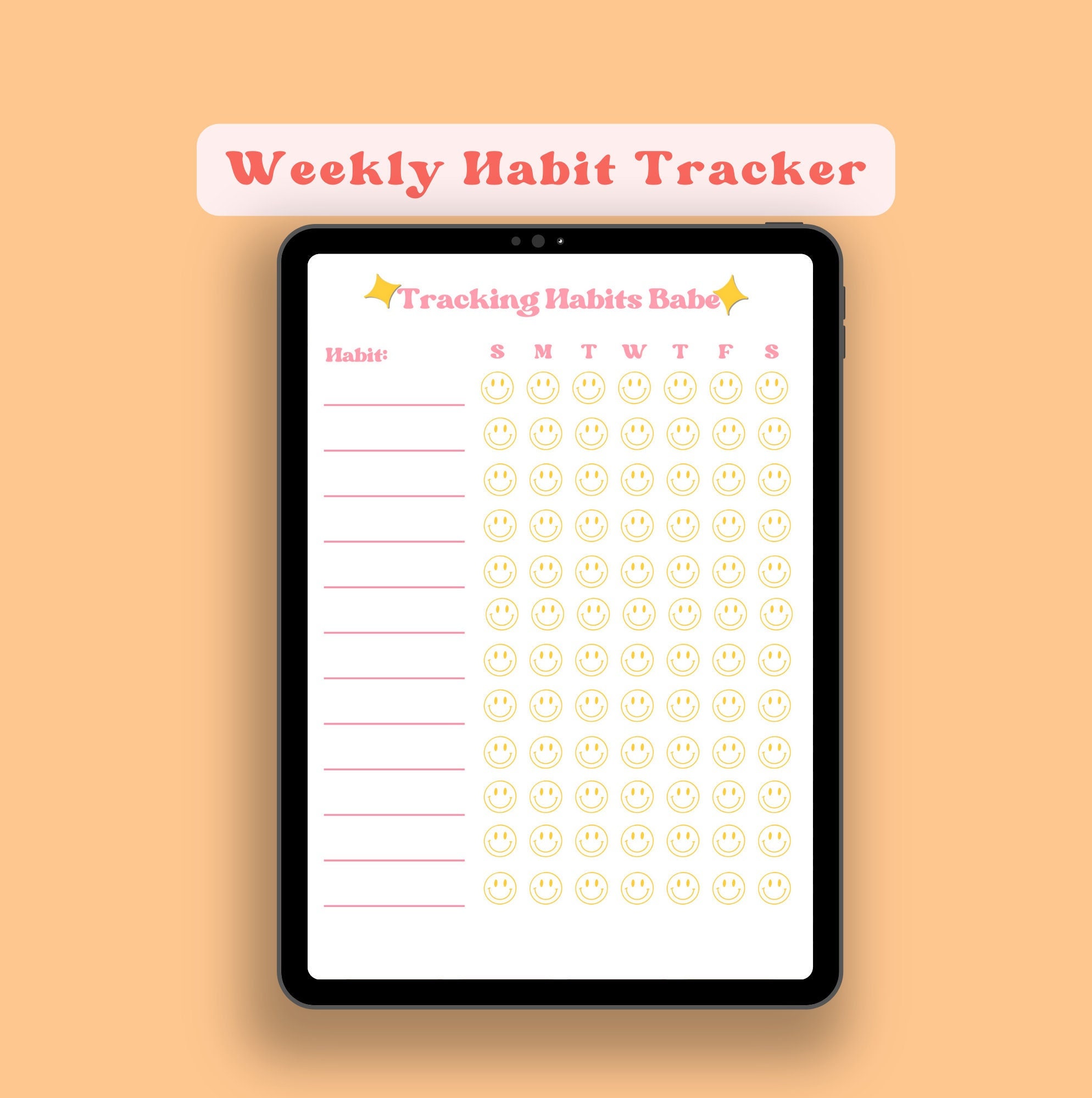 Digital Weekly Habit Tracker Planner Insert, 90s Smiley Face Theme, A4 ...