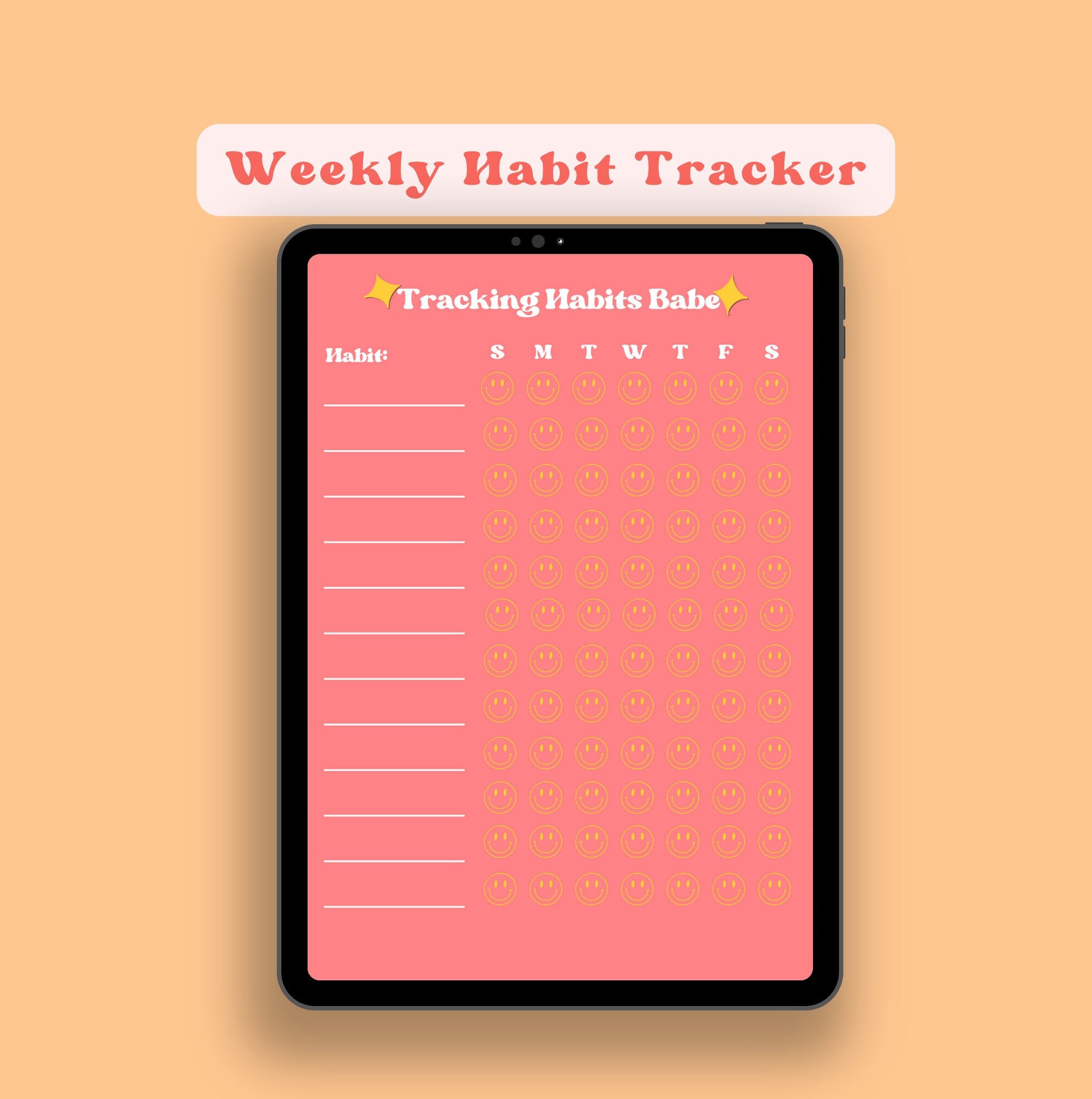 Digital Weekly Habit Tracker Planner Insert, Pink and Yellow Floral ...