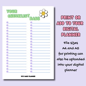 Digital Checklist Planner Insert, 90's Themed, Sizes A4 and A5, Digital ...