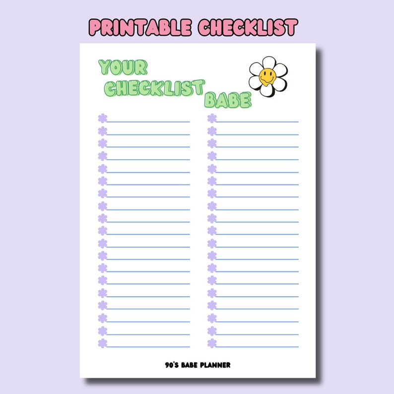 Printable Checklist Planner Insert, 90's Themed, Sizes A4 and A5 ...