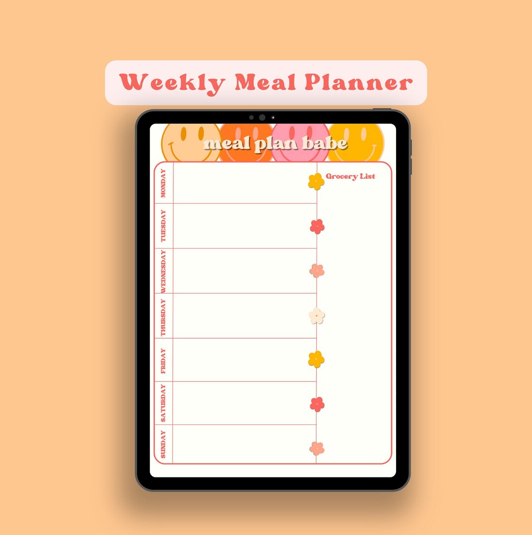 Digital Summer Weekly Meal Planner and Grocery List, A4 and A5, Digital ...