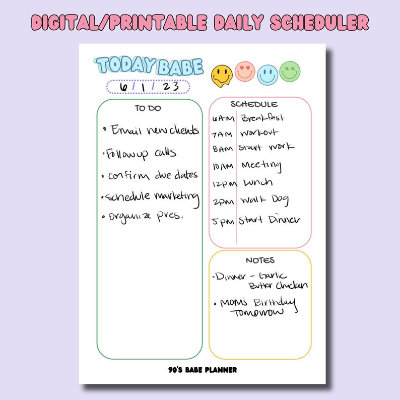 Daily Schedule Planner Insert, 90's Themed, Sizes A4 and A5, Digital ...