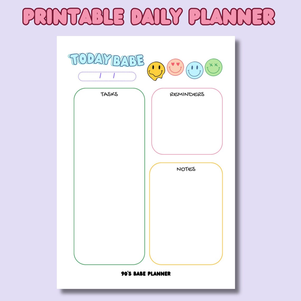 Daily Personal Planner Insert, 90's Smiley Face Nostalgia Themed, A5 ...