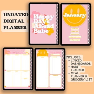 Digital Planner With Habit Tracker and Meal Planner, Undated 90s Smiley ...