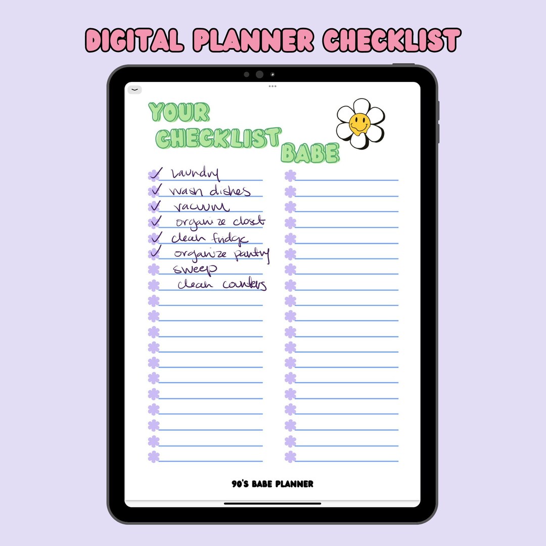 Digital Checklist Planner Insert, 90's Themed, Sizes A4 and A5, Digital ...