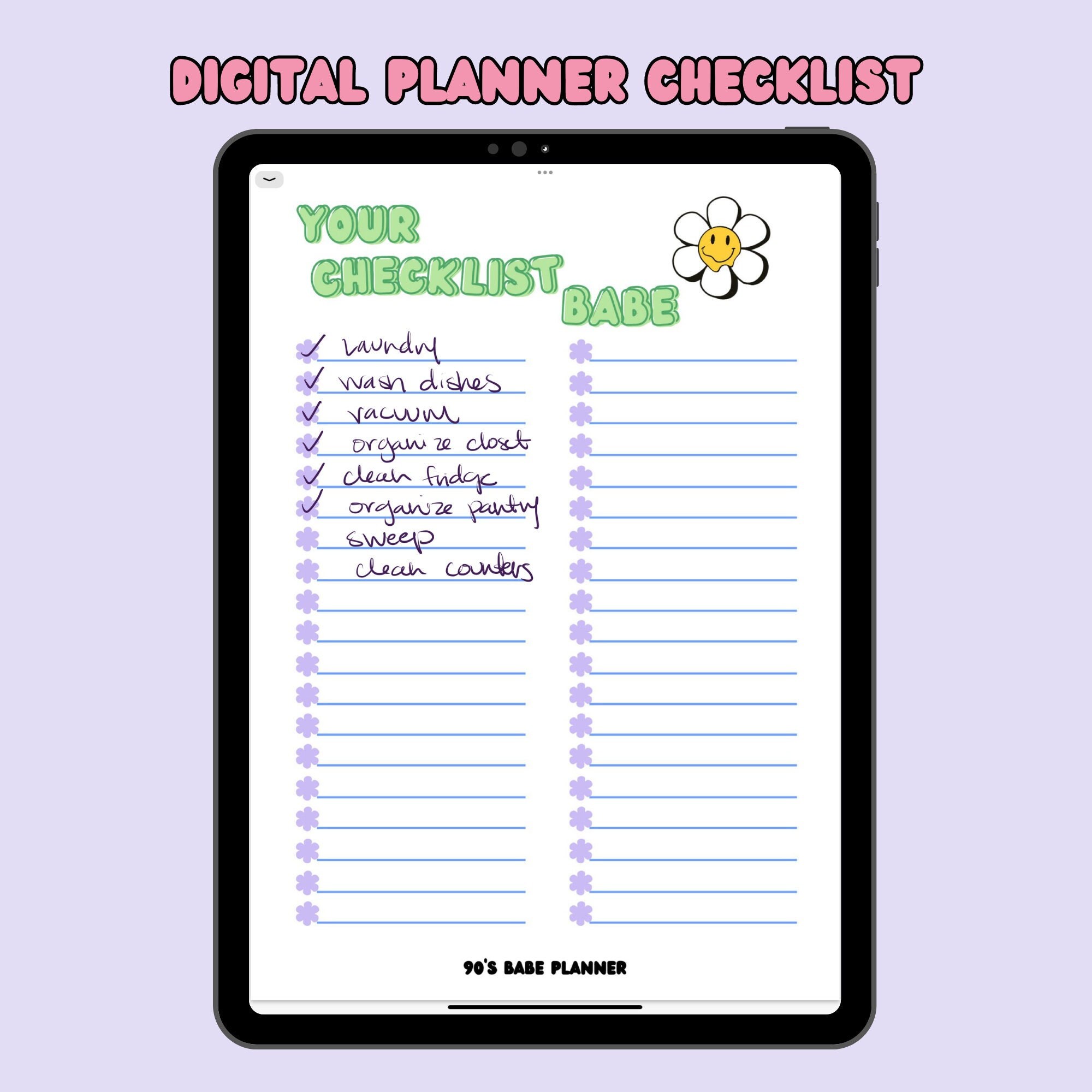 Digital Checklist Planner Insert, 90's Themed, Sizes A4 and A5, Digital ...