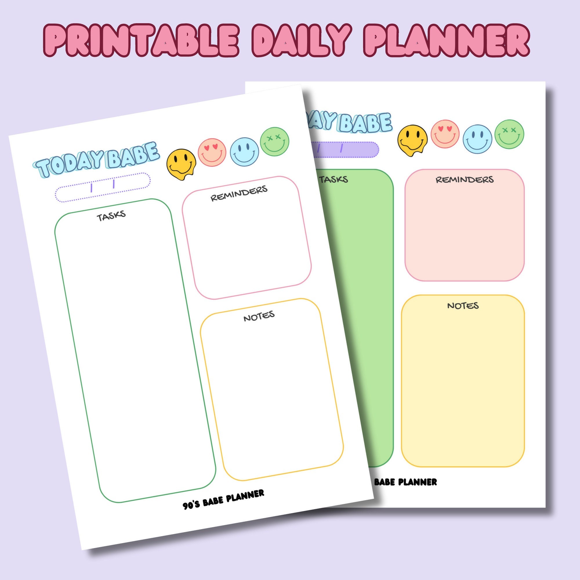 Daily Personal Planner Insert, 90's Smiley Face Nostalgia Themed A5 and ...