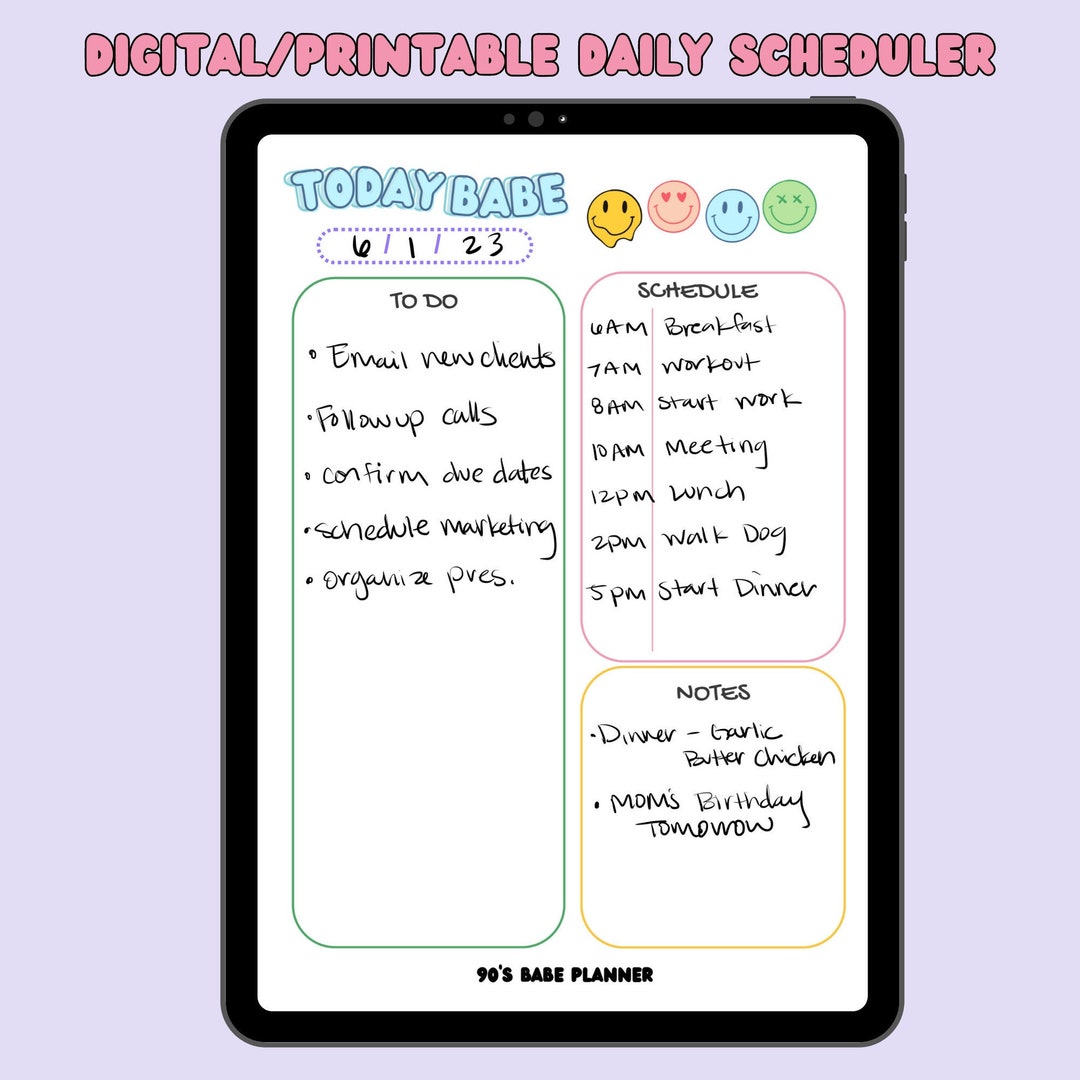 Daily Schedule Planner Insert, 90's Themed, Sizes A4 and A5, Digital ...