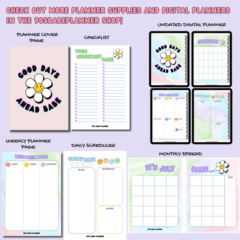 Daily Personal Planner Insert, 90's Smiley Face Nostalgia Themed A5 and ...