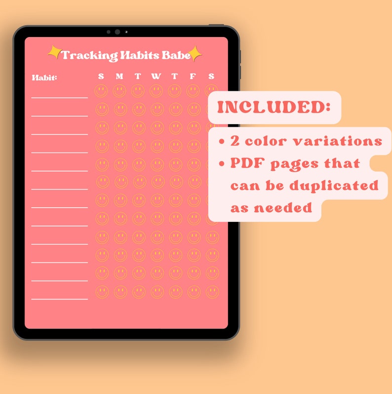 Digital Weekly Habit Tracker Planner Insert, 90s Smiley Face Theme, A4 ...