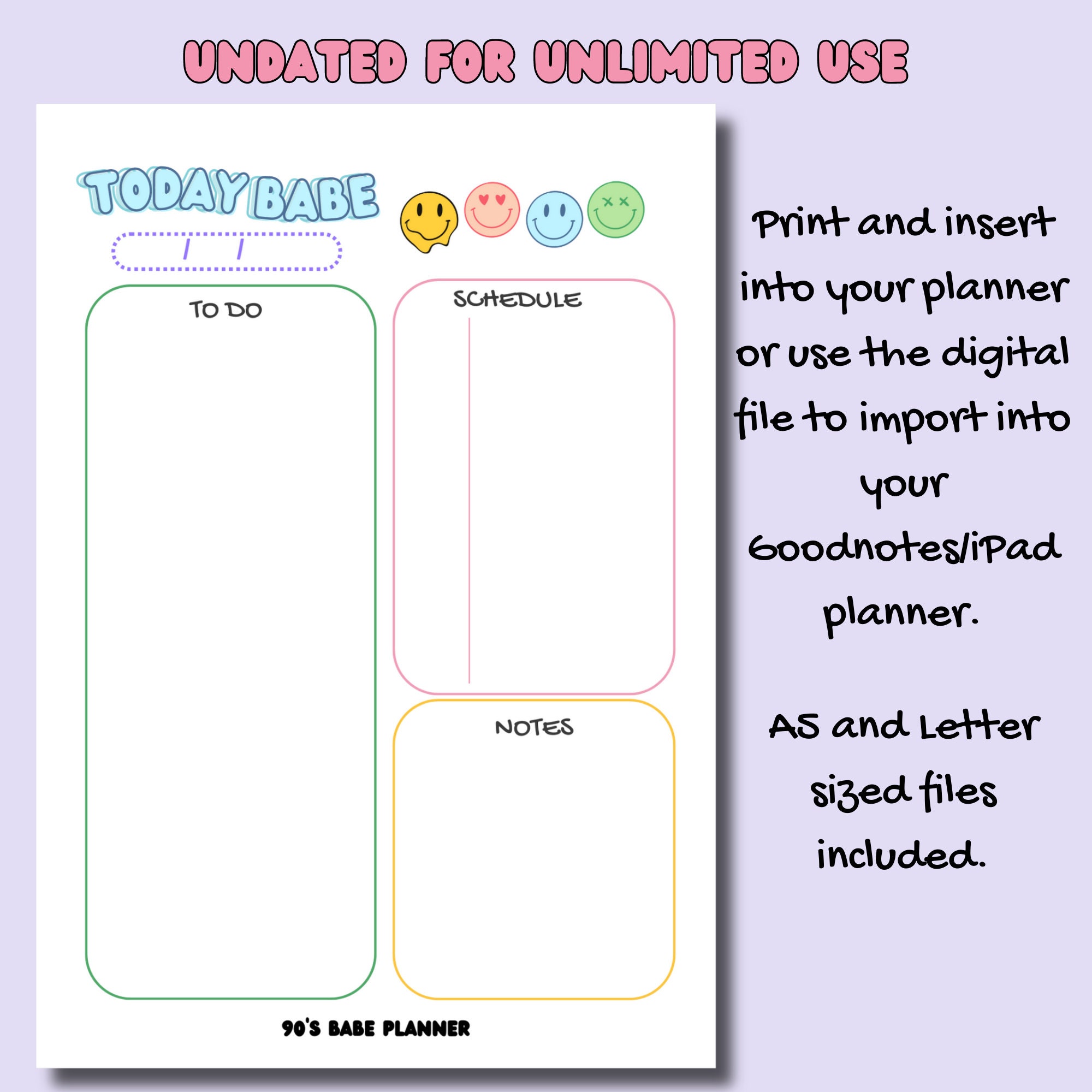 Daily Schedule Planner Insert, 90's Themed, Sizes A4 and A5, Digital ...