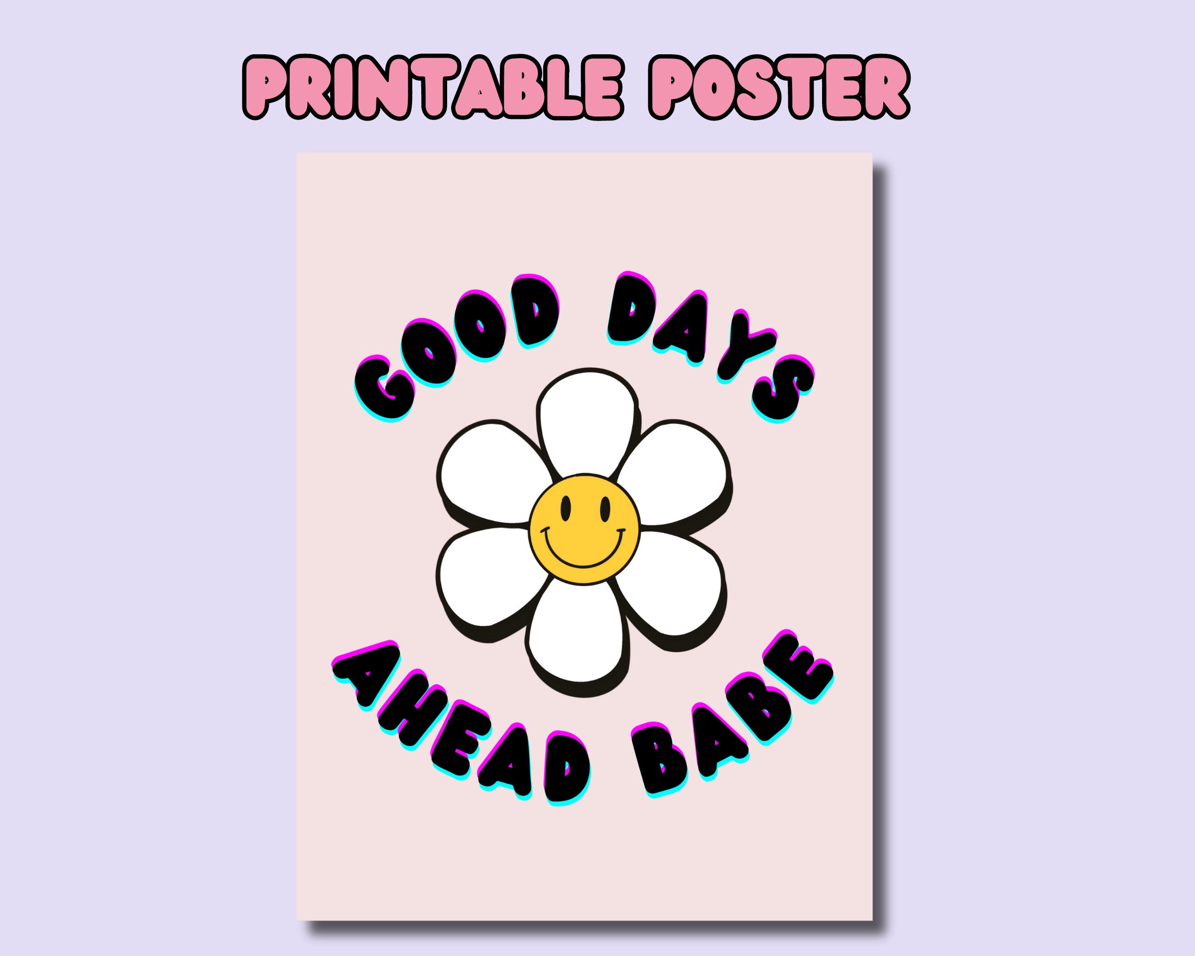 90's Smiley Face Daisy Nostalgia Themed Printable Poster, Digital ...