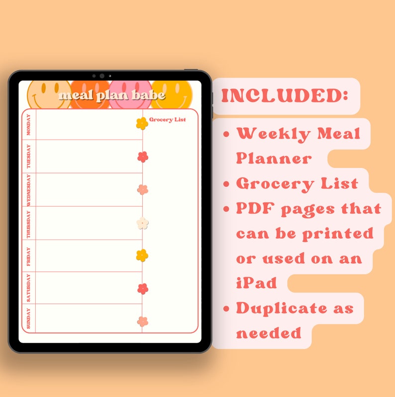 Digital Summer Weekly Meal Planner and Grocery List, A4 and A5, Digital ...