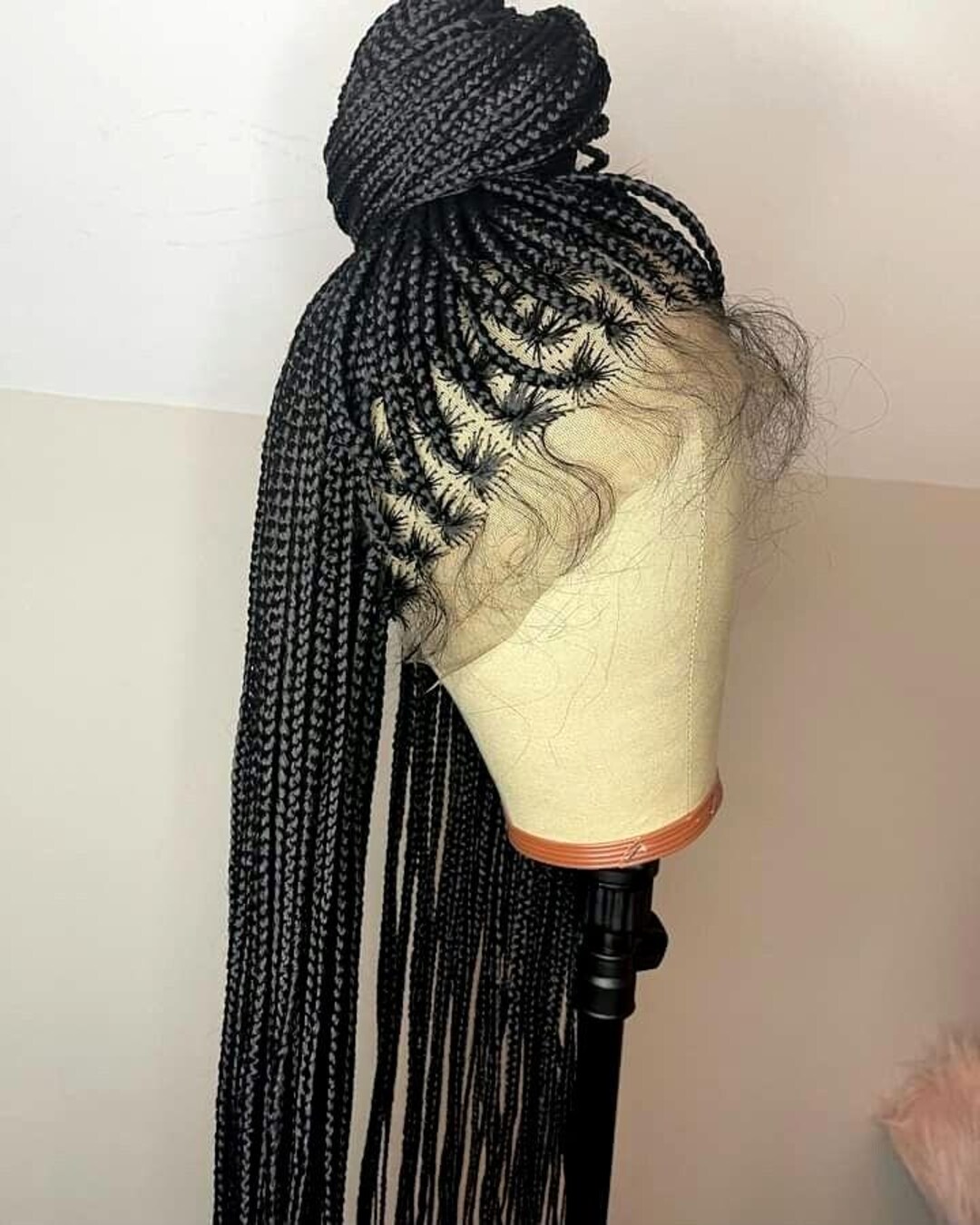 Handcrafted Knotless Frontal Braided Wig Cap, Bohemian Box Braid ...