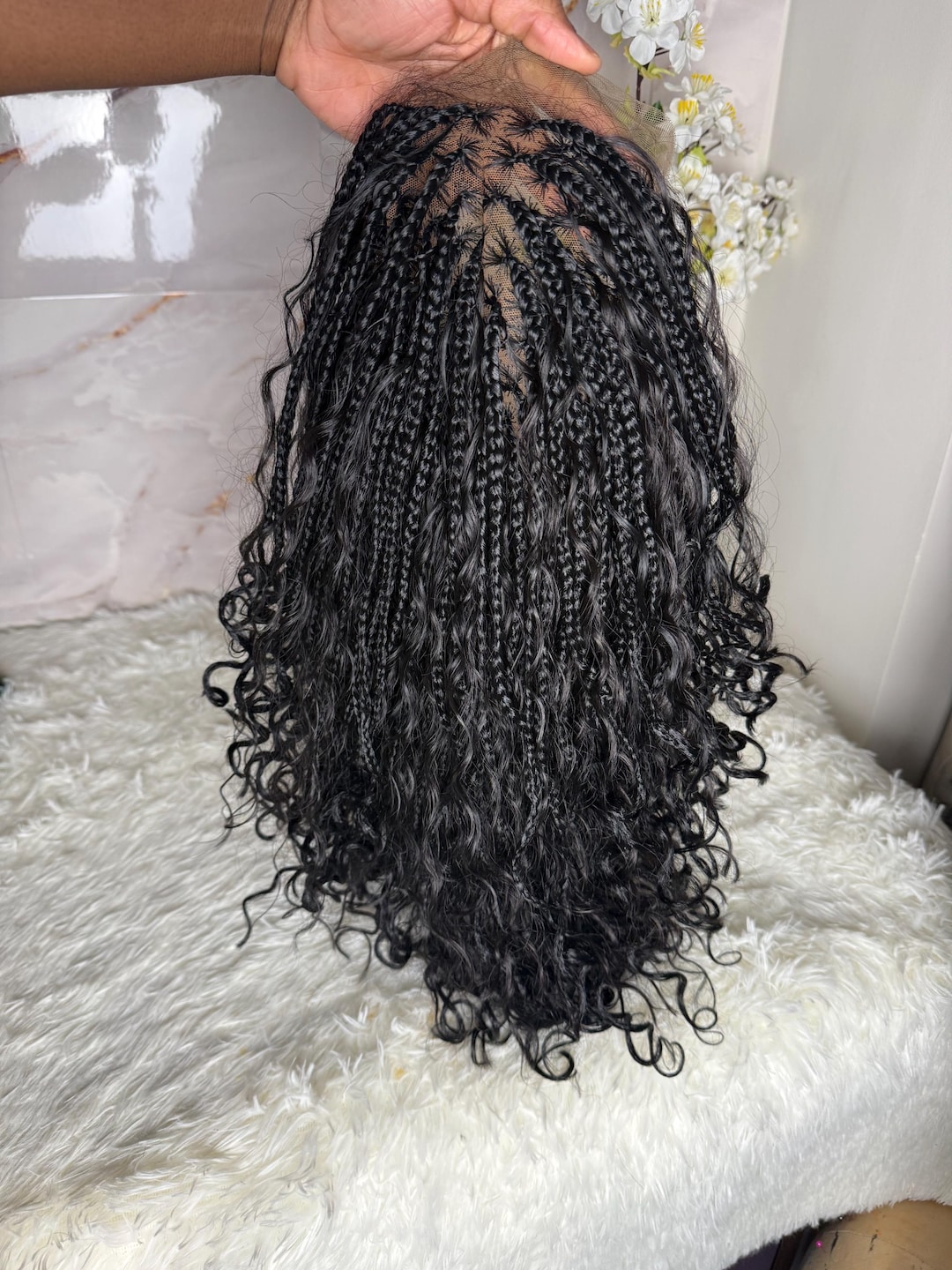 Handmade Boho Braided Lace Wig, Curly Human Hair, Alopecia Solution ...