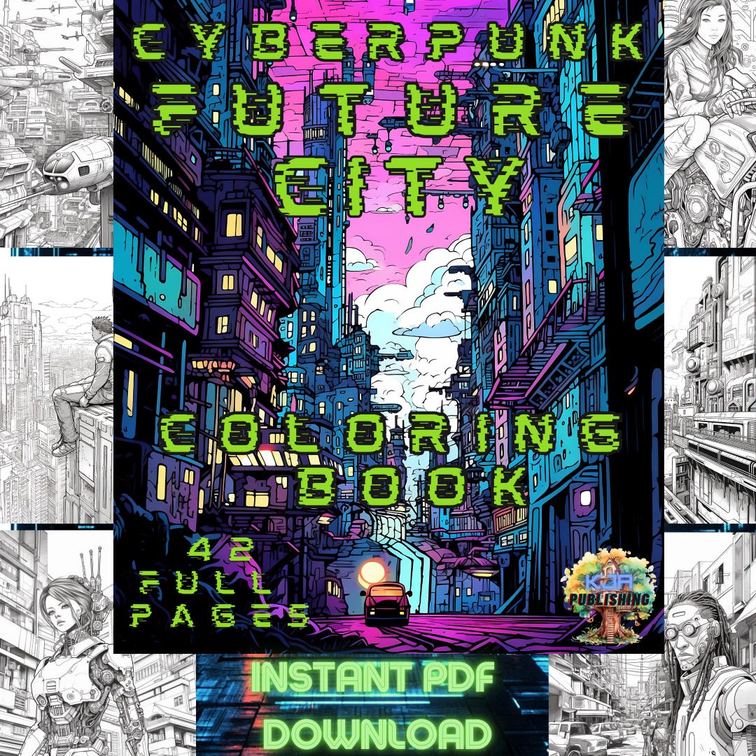 Cyberpunk Future City Coloring Book PDF – Dystopian Cities Cyborg ...