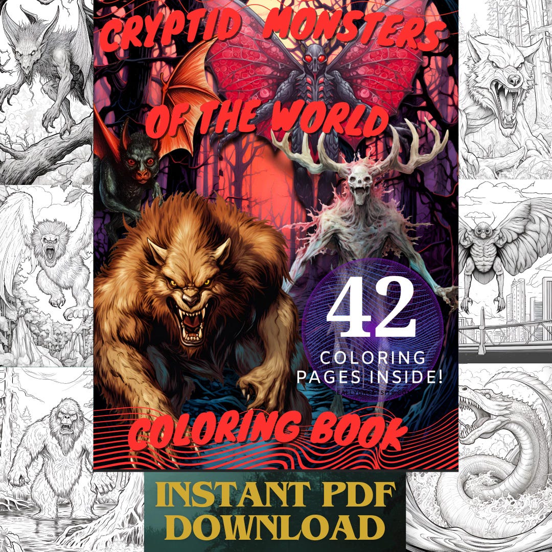 Famous Cryptic Monsters of the World Coloring Book Pages – Mythical ...