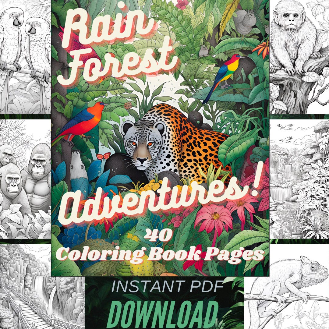 Rain Forest Adventures Printable PDF Coloring Book – Exotic Animals ...