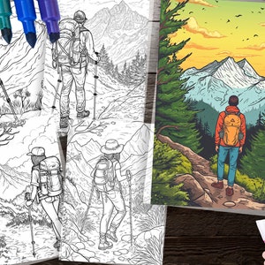 150 Hiking Adventure Coloring Pages for Adults and Kids Nature Inspired ...