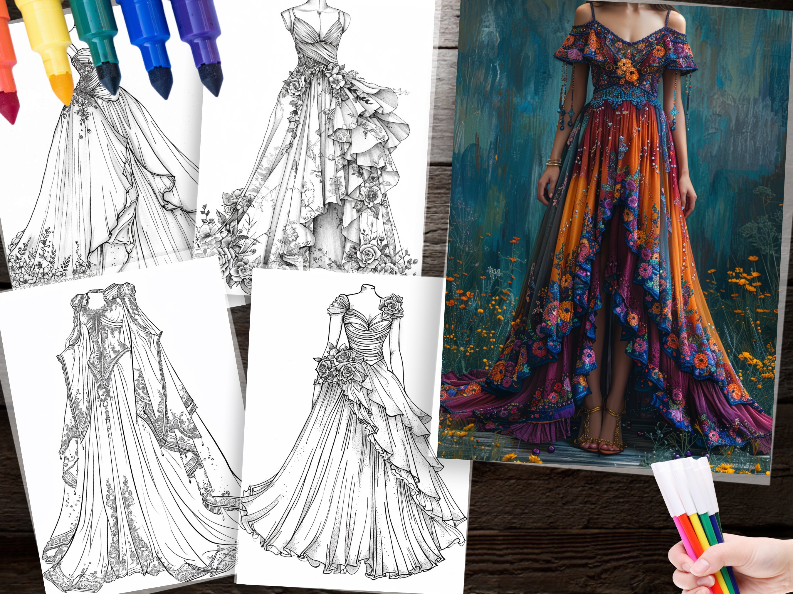 150 Princess Dress Coloring Pages - Creative Designs (PDF Pattern) - Etsy