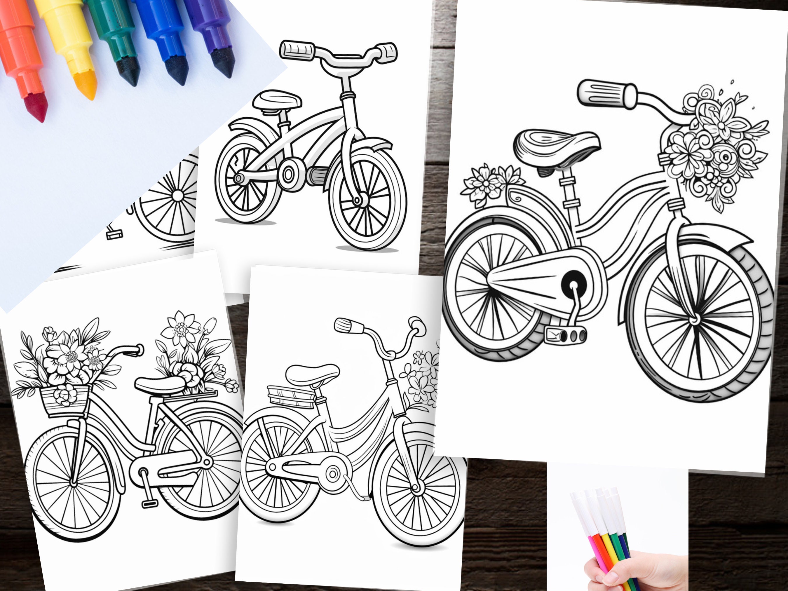 150 Bicycle Coloring Book Pages for Kids Instant Download, PDF ...