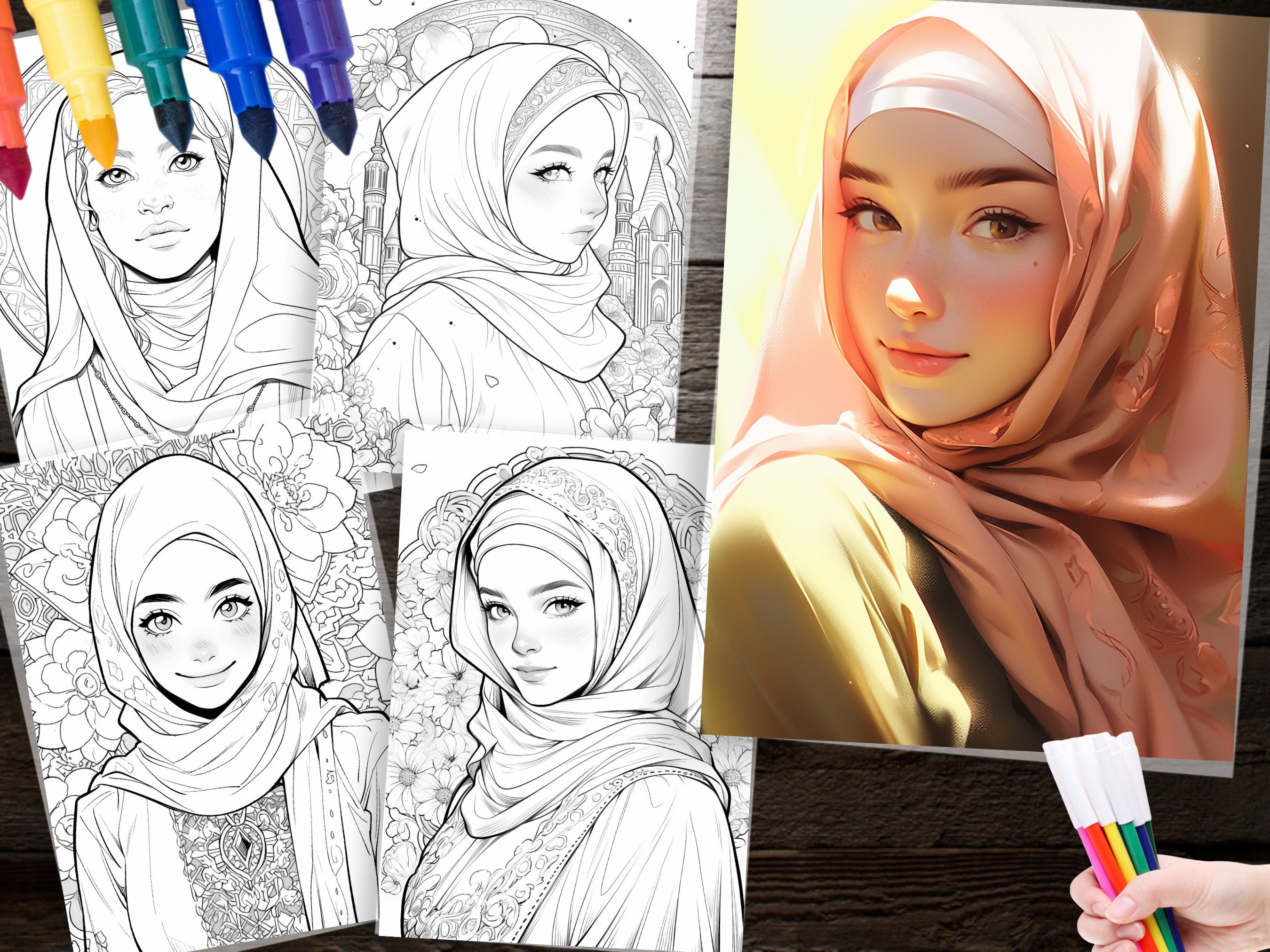 200 Muslim Girl Coloring Pages Islamic Coloring Sheets for Kids Digital ...