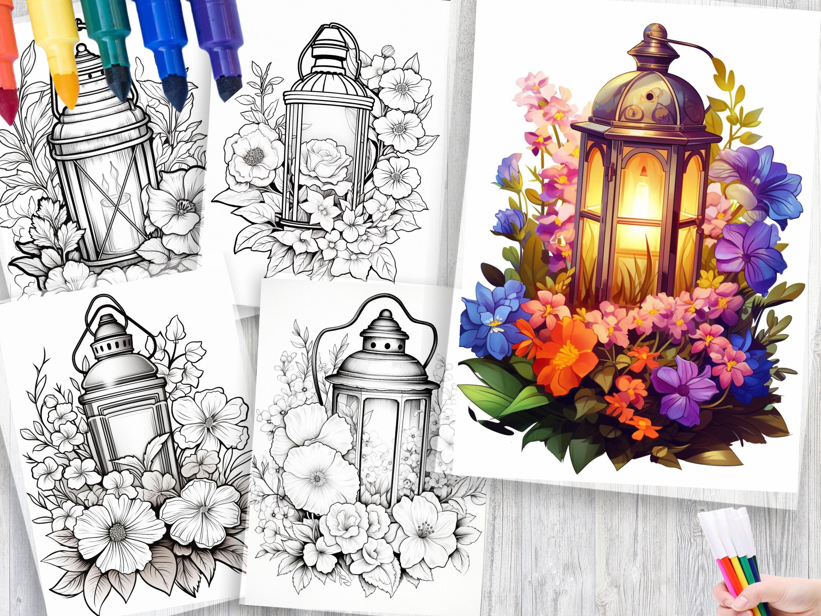 200 Cottage Flowers Lantern Coloring Pages - Printable Art Therapy ...