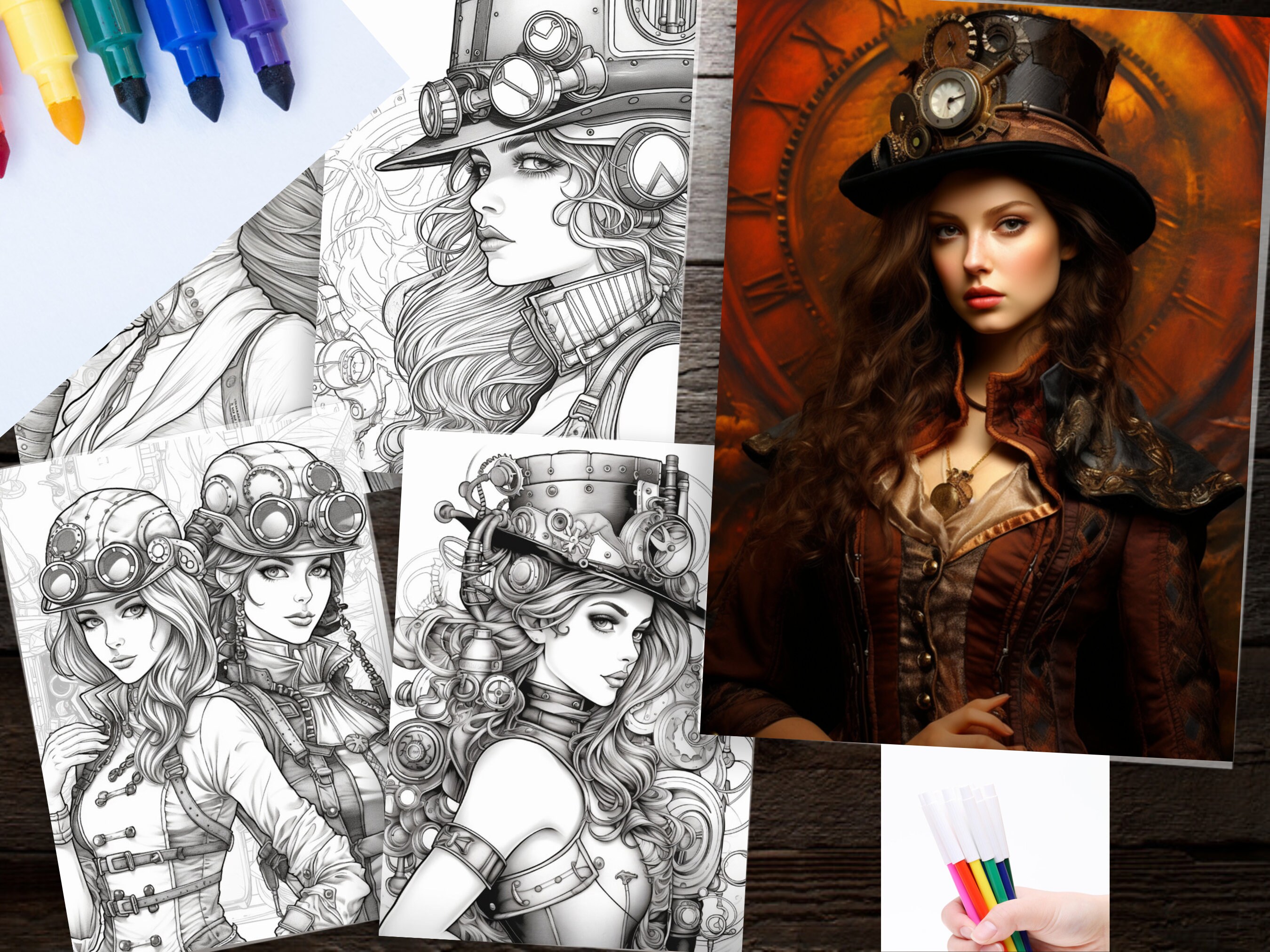 200 Steampunk Fashion Coloring Pages for Adults Instant Download ...